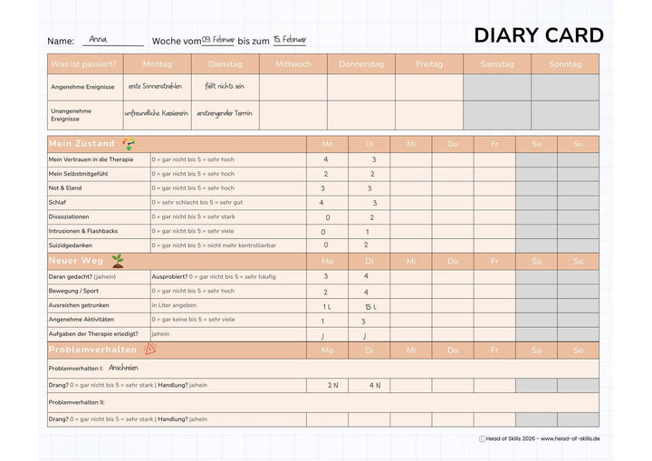 Diary Card zum kostenlosen Download